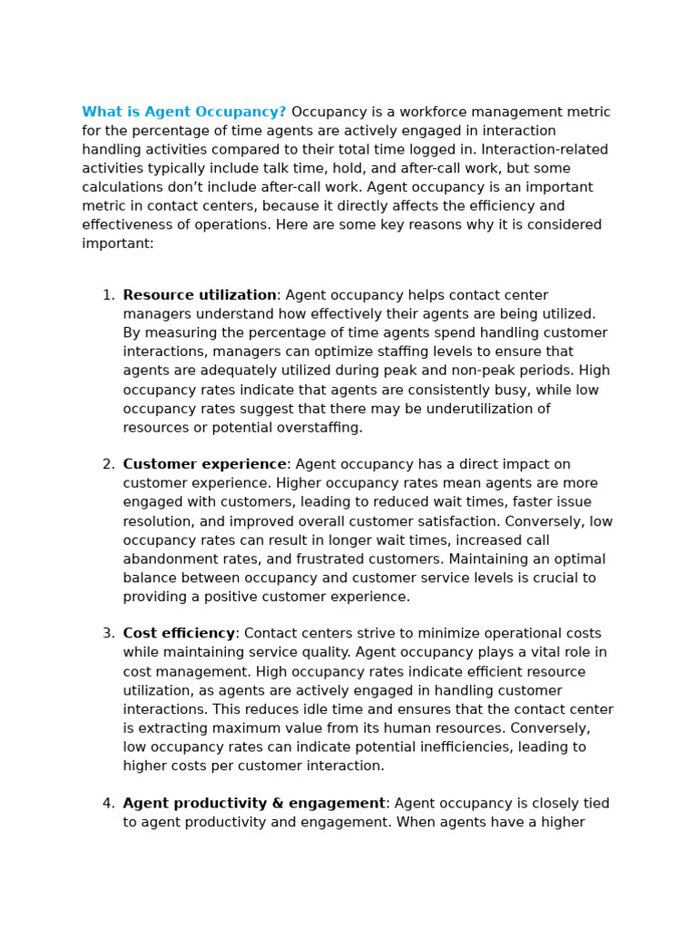 Why Occupancy in Call Center So Important | PDF | Call Centre ...