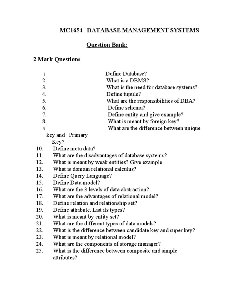 Dbms Important Questions | PDF | Relational Database | Databases