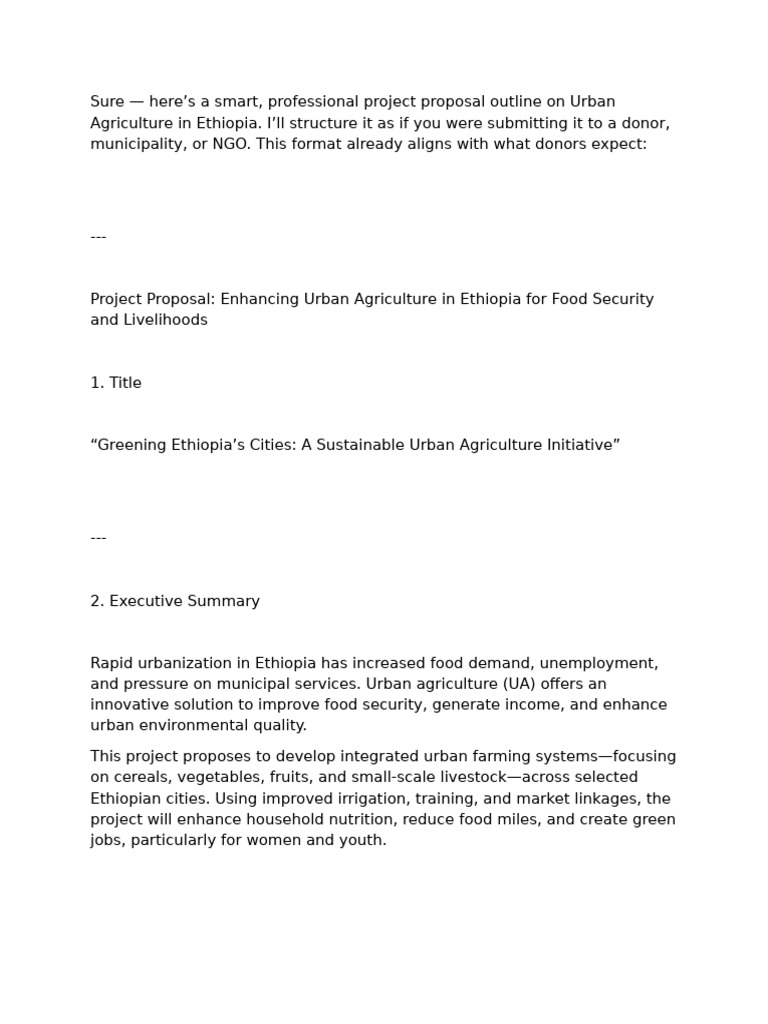 Urban Agriculture Proposal for Ethiopia | PDF | Urban Agriculture ...