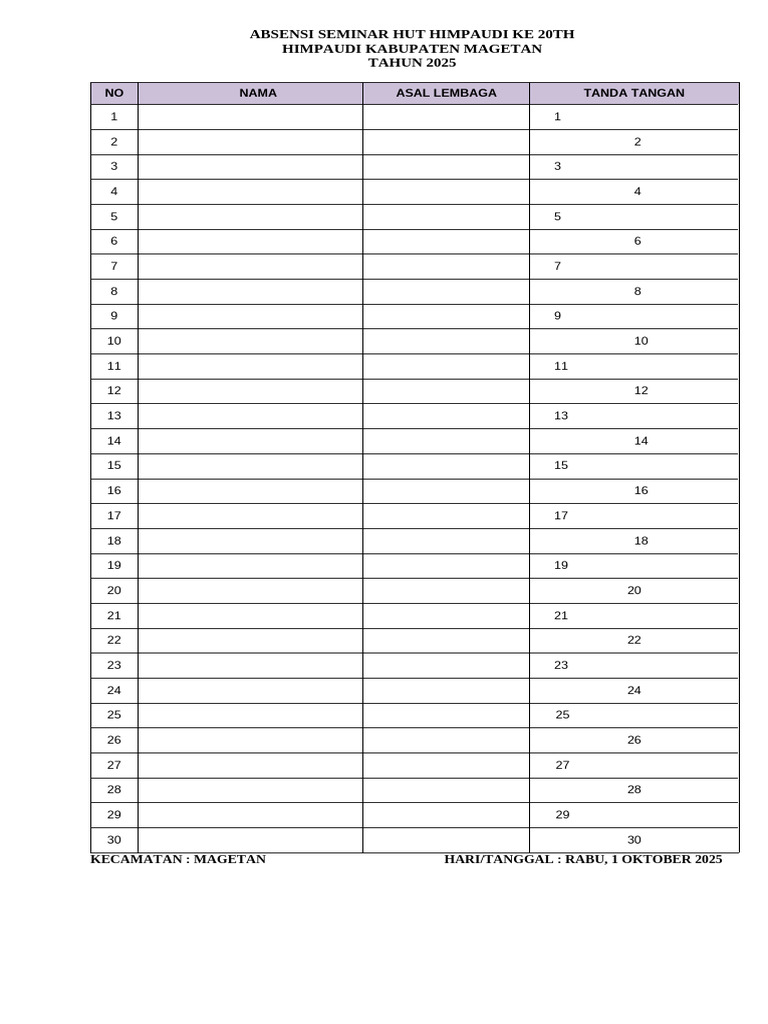 Absensi Peserta Seminar | PDF