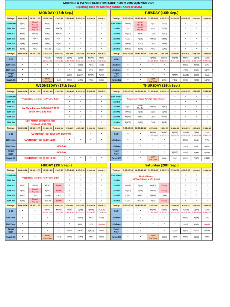 11th and 12th Grade Timetable September | PDF | Standardized Tests ...