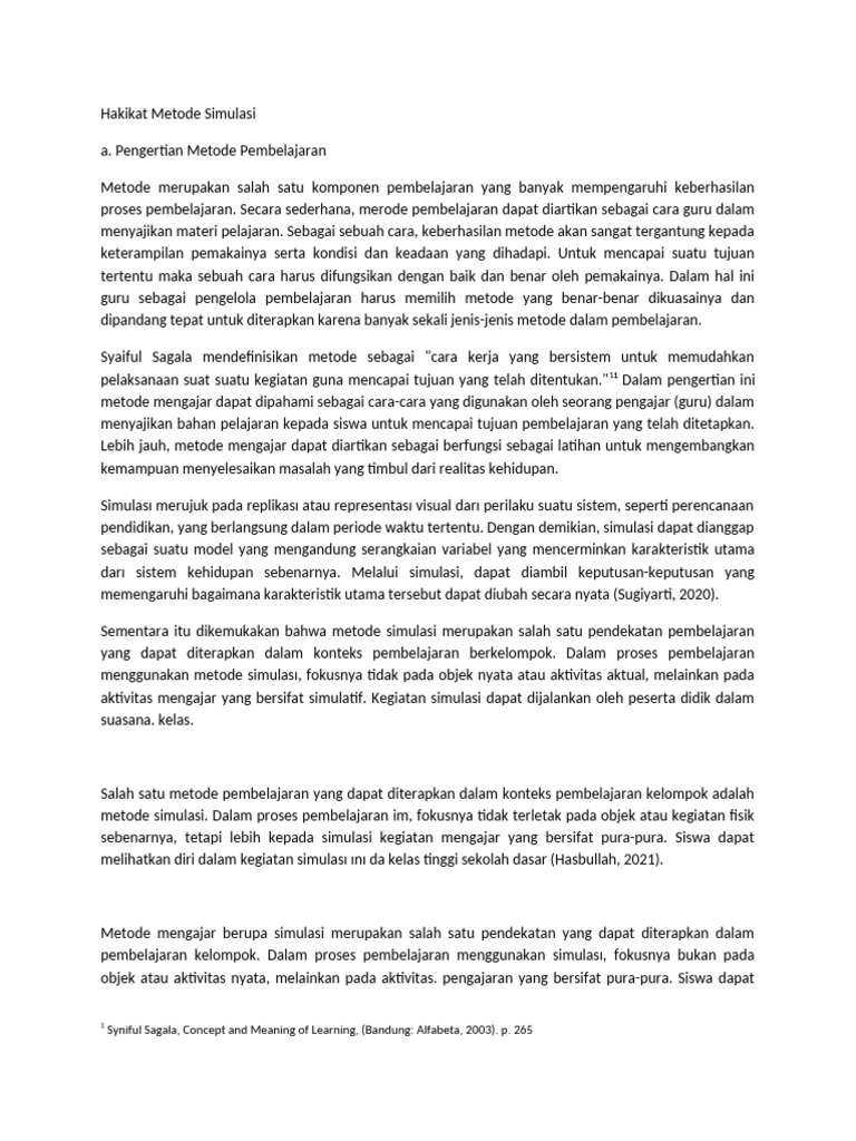Metode Simulasi dalam Pembelajaran Efektif | PDF
