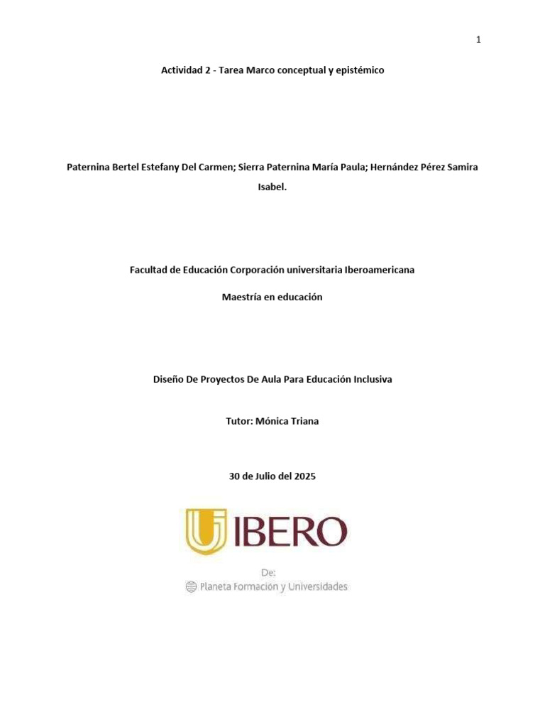 Actividad 2 - Tarea Marco Conceptual y Epistémico | PDF | Plan de ...