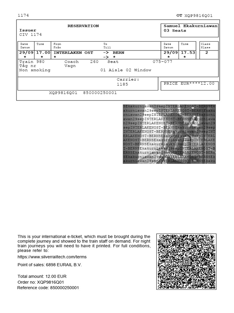 Tickets INTERLAKEN OST (Switzerland) - BERN (Switzerland) | PDF