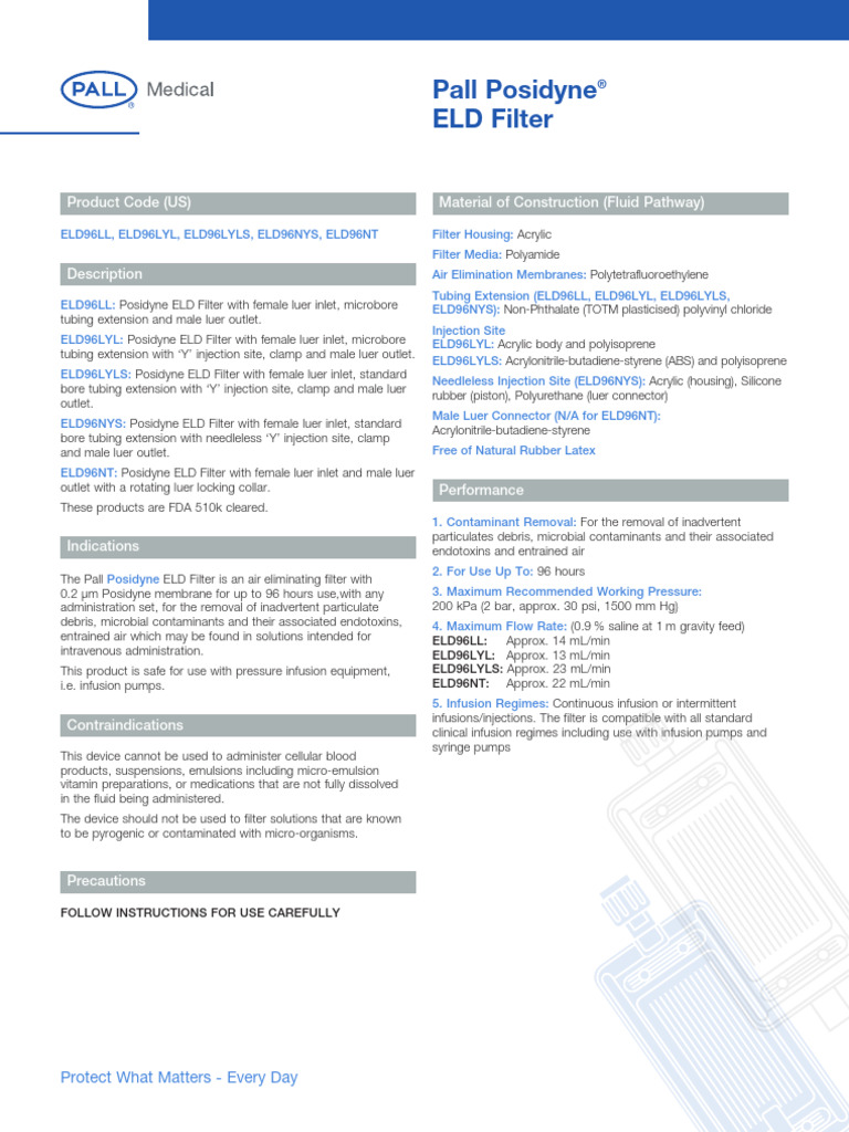 Posidyne ELD Filter Specifications | PDF | Intravenous Therapy