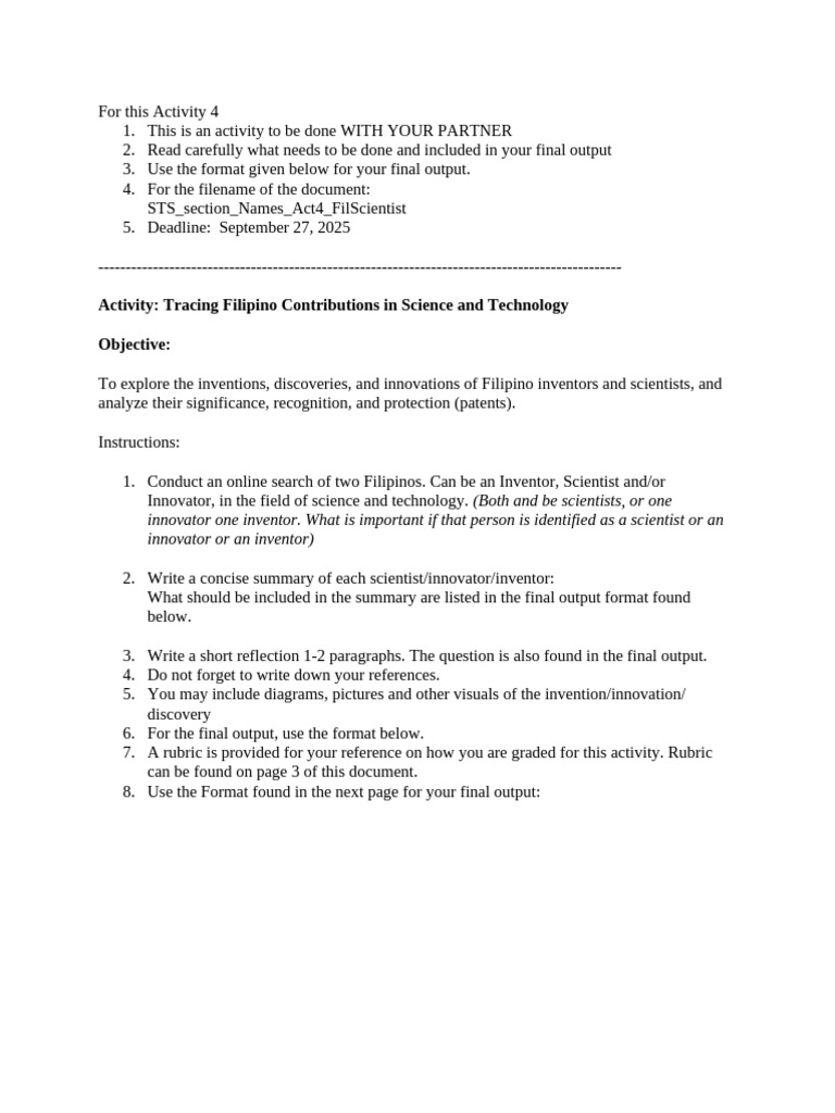 Filipino Contributions to Science Activity | PDF | Invention