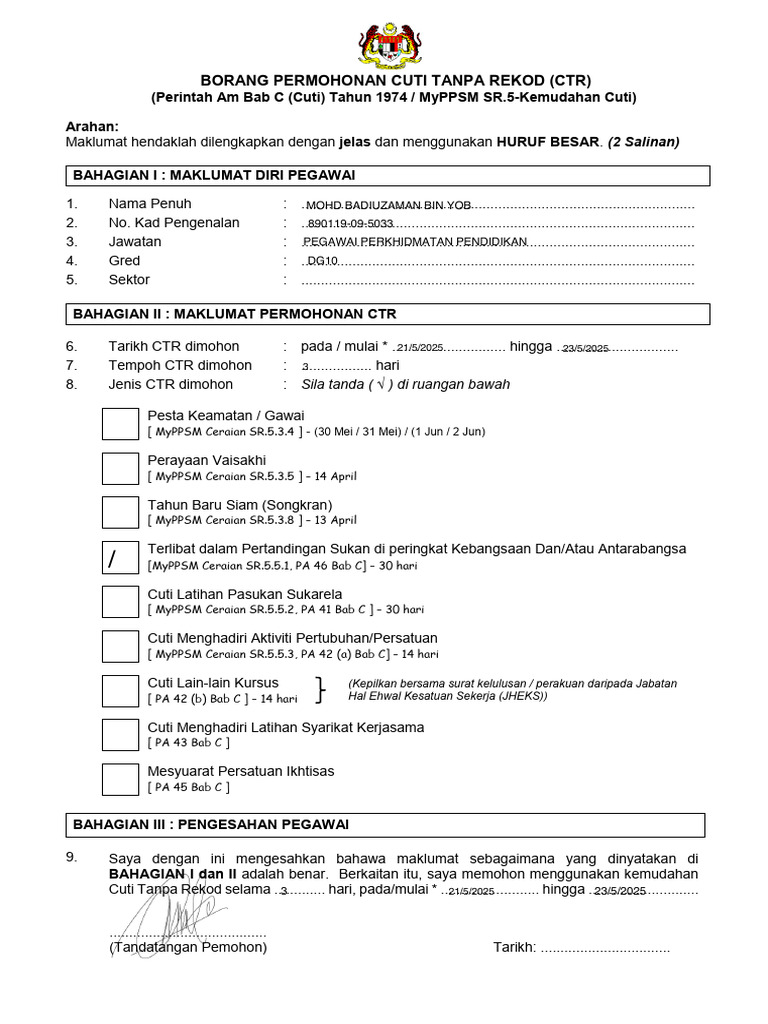 Borang CTR (Sekolah) Update 27.11.2024 | PDF