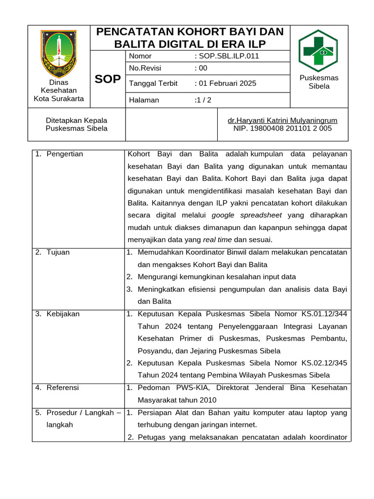 SOP Pencatatan Kohort Bayi Dan Balita Digital Di Era ILP | PDF