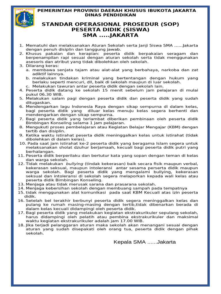SOP Disiplin Siswa SMA Jakarta | PDF