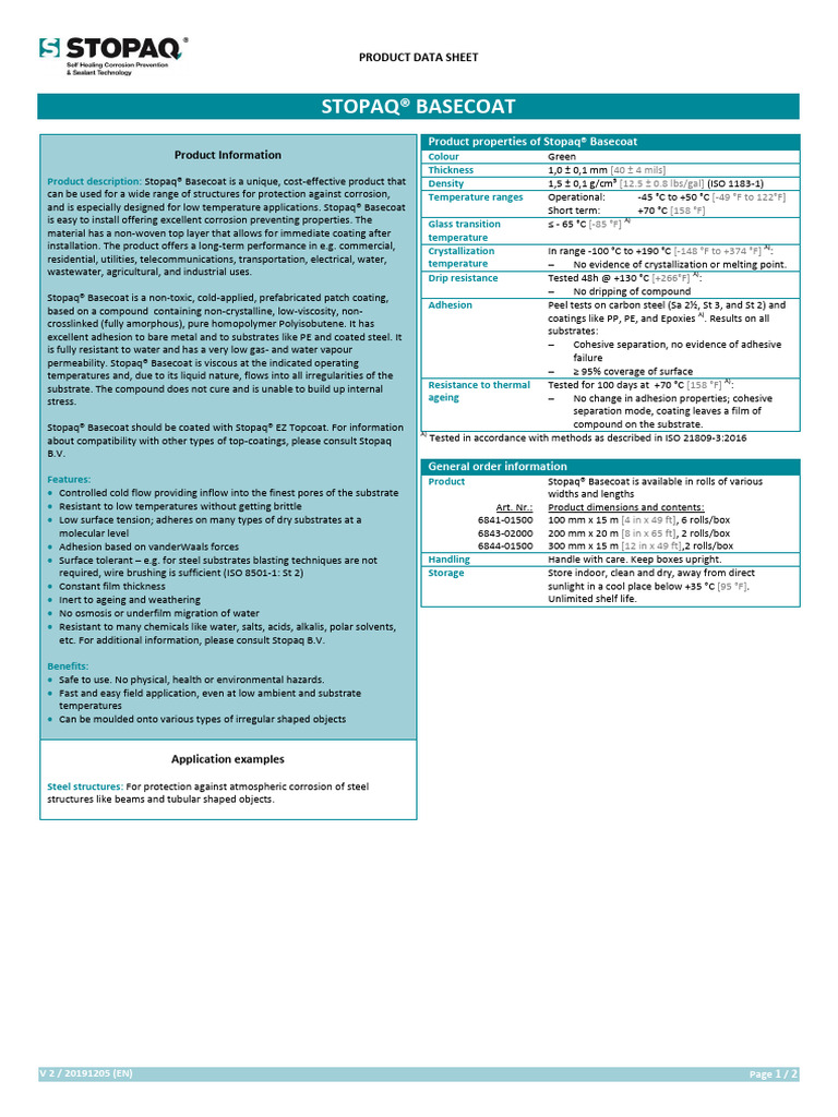 Stopaq® Basecoat Product Overview | PDF | Coating | Adhesion