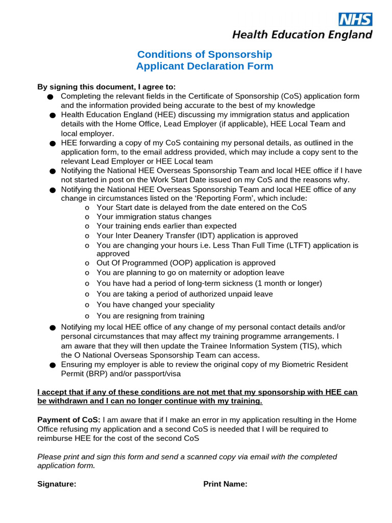 Conditions of Sponsorship Declaration Form Sept21 | PDF | Government ...
