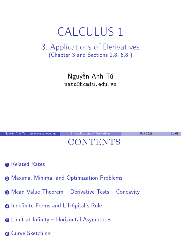Applications of Derivatives in Calculus | PDF | Mathematical ...