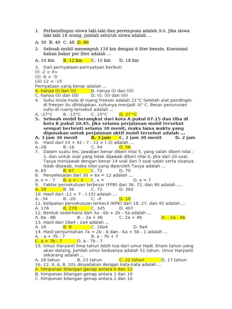 PAS MTK Kelas 7 Fix | PDF
