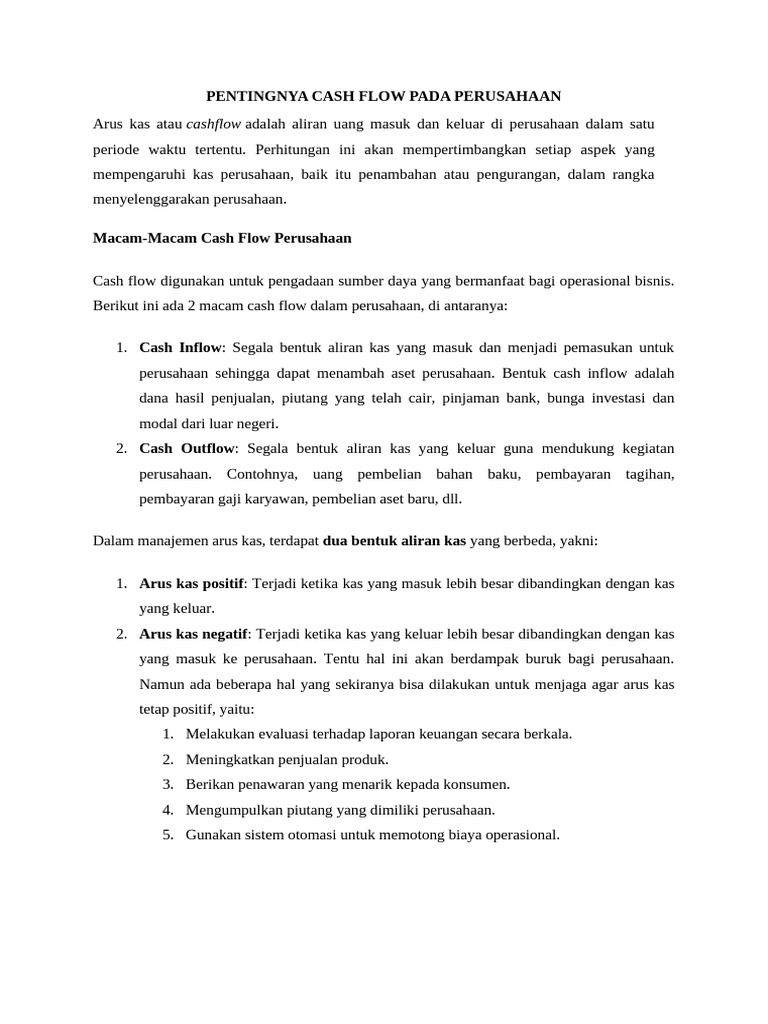 Pentingnya Cash Flow Pada Perusahaan | PDF