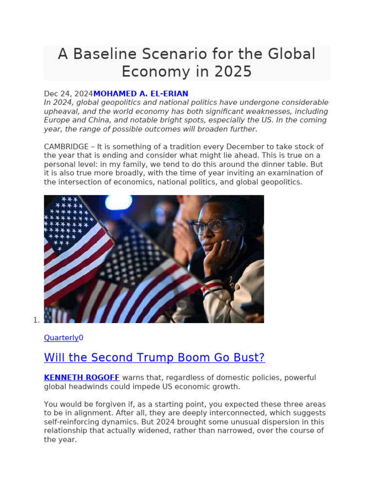 A Baseline Scenario Global Economy | PDF | Inflation | Recession