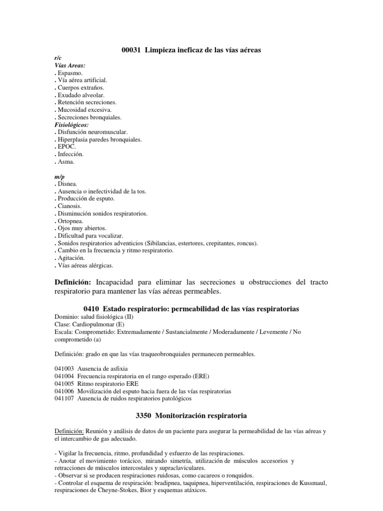 Limpieza Ineficaz de Las Vías Aéreas | PDF | Sistema respiratorio | Tos