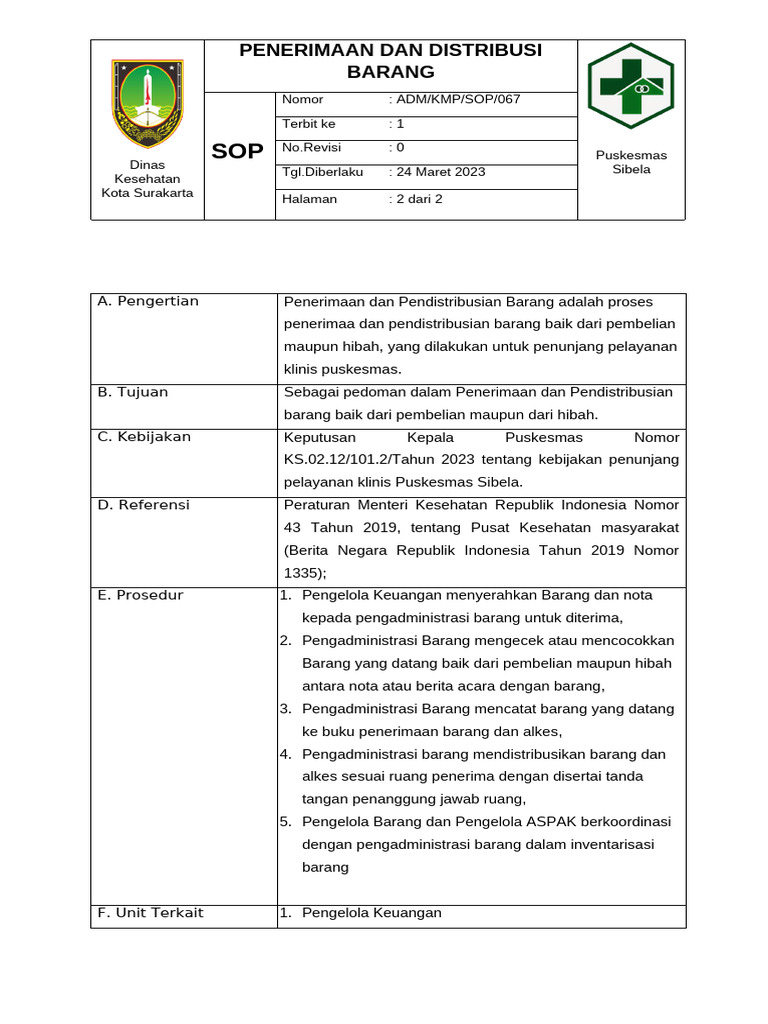 Sop Penerimaan Dan Pendistribusian Alat | PDF