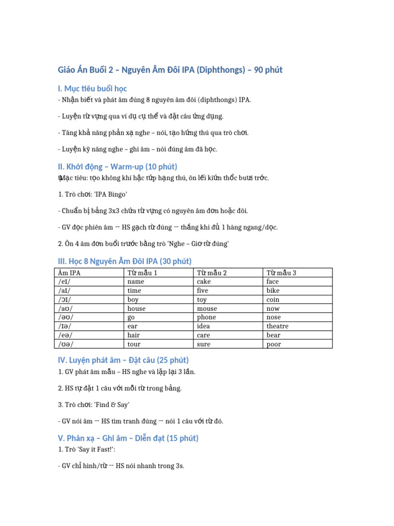 Giao An Buoi 2 IPA Nguyen Am Doi DayDu | PDF