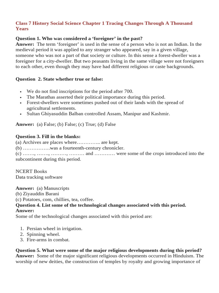 Class 7 History Notes-Chapter 1 Tracing Changes Through A Thousand ...