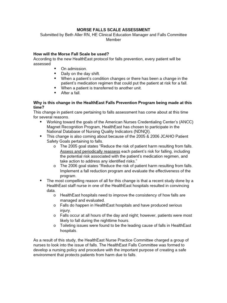 Morse Fall Scale Assessment | PDF | Patient | Preventive Healthcare