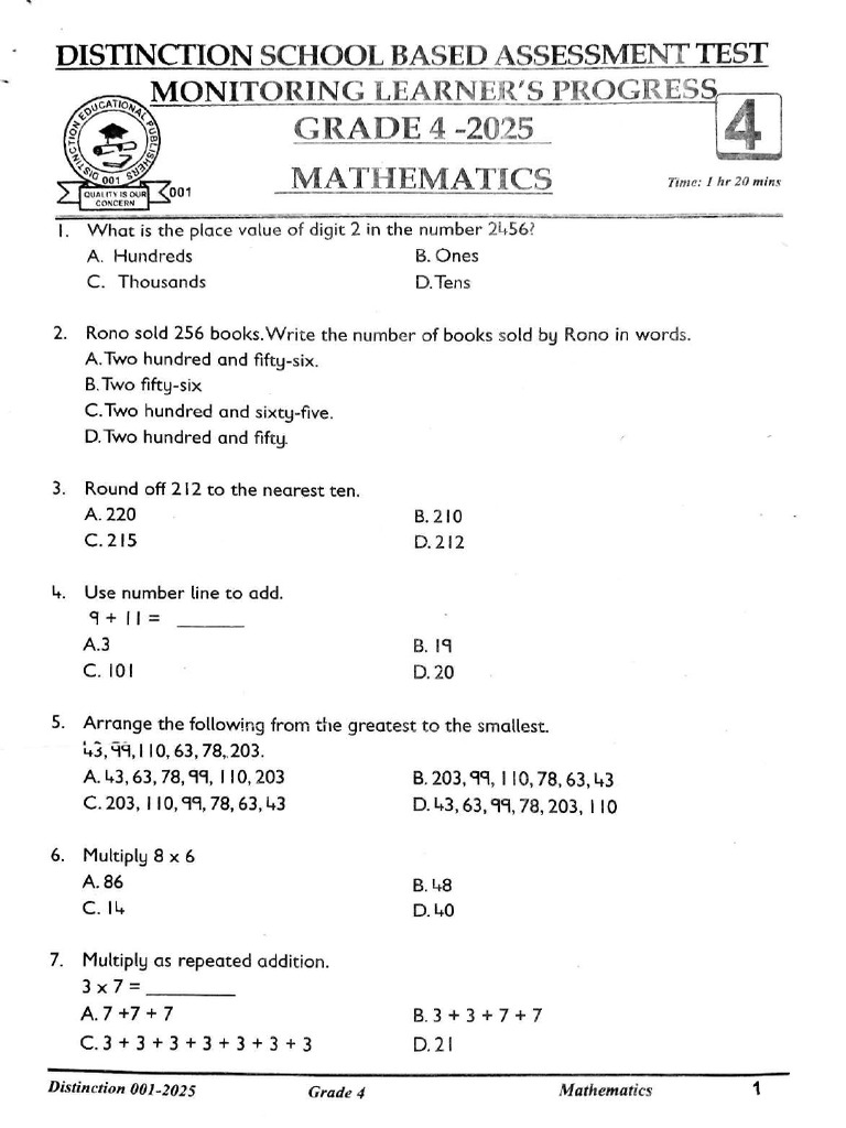 Grade 4 001 Distinction All Subjects With Marking Scheme PDF | PDF