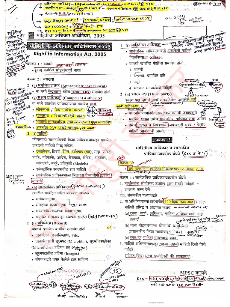 Rti Act, 2005..notes by Sameer Sir. | PDF