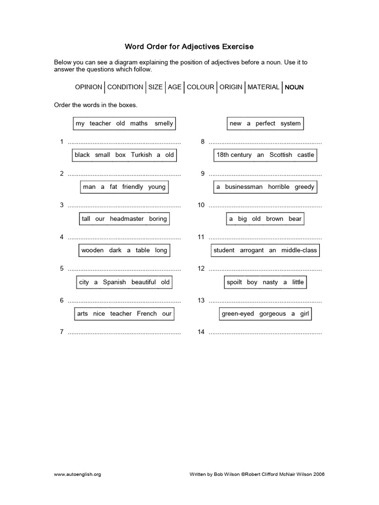 Adjective Order Exercise Guide | PDF | Adjective | Languages Of Europe