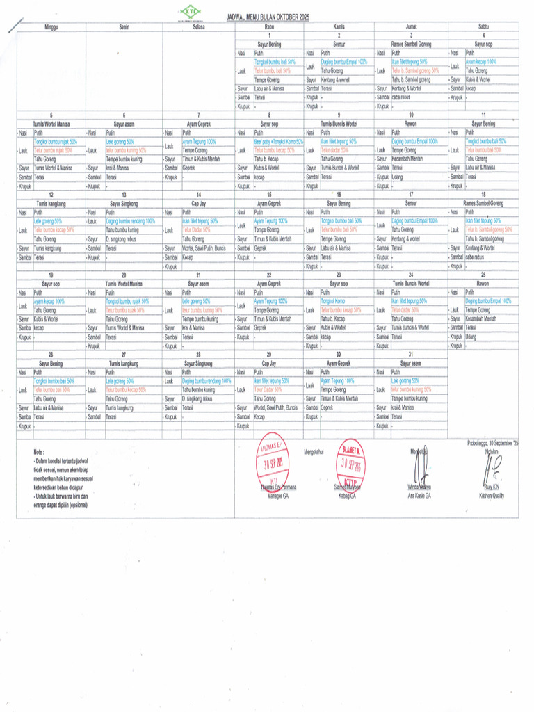 Menu Oct 2025 | PDF