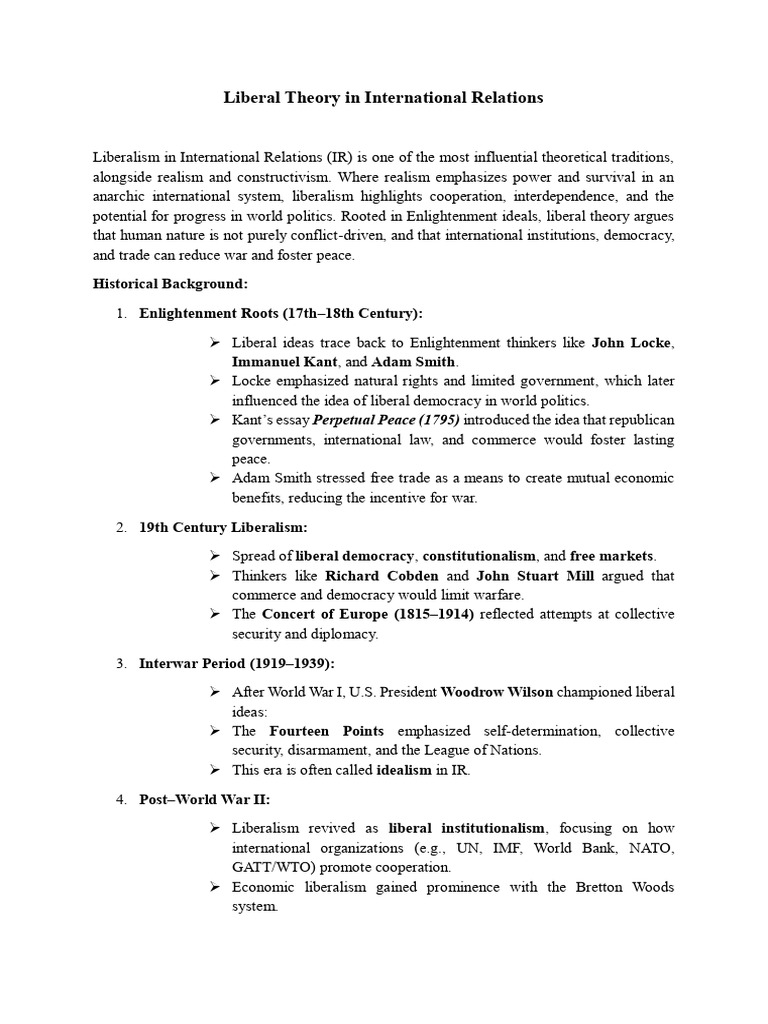 Liberal Theory in International Relations | PDF | Liberalism | Global ...