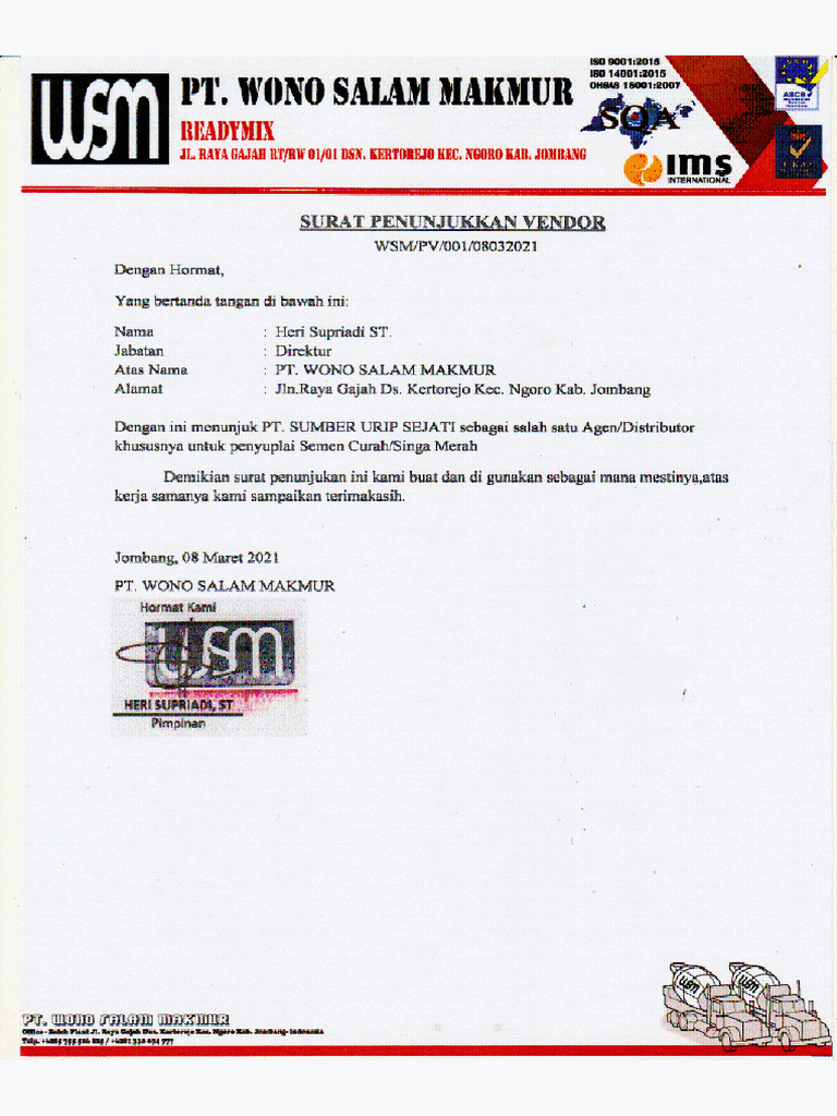Surat Penunjukan Vendor | PDF