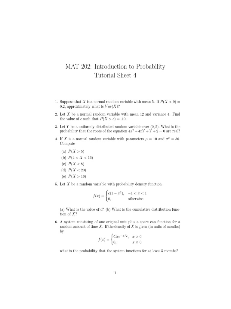 MAT 202 Tutorial 4 | PDF | Probability Density Function | Normal ...