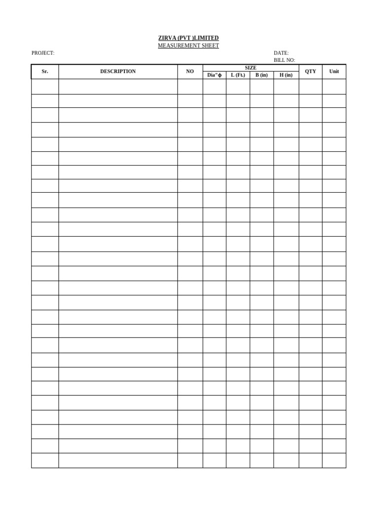 Measurement Sheet (Format) | PDF