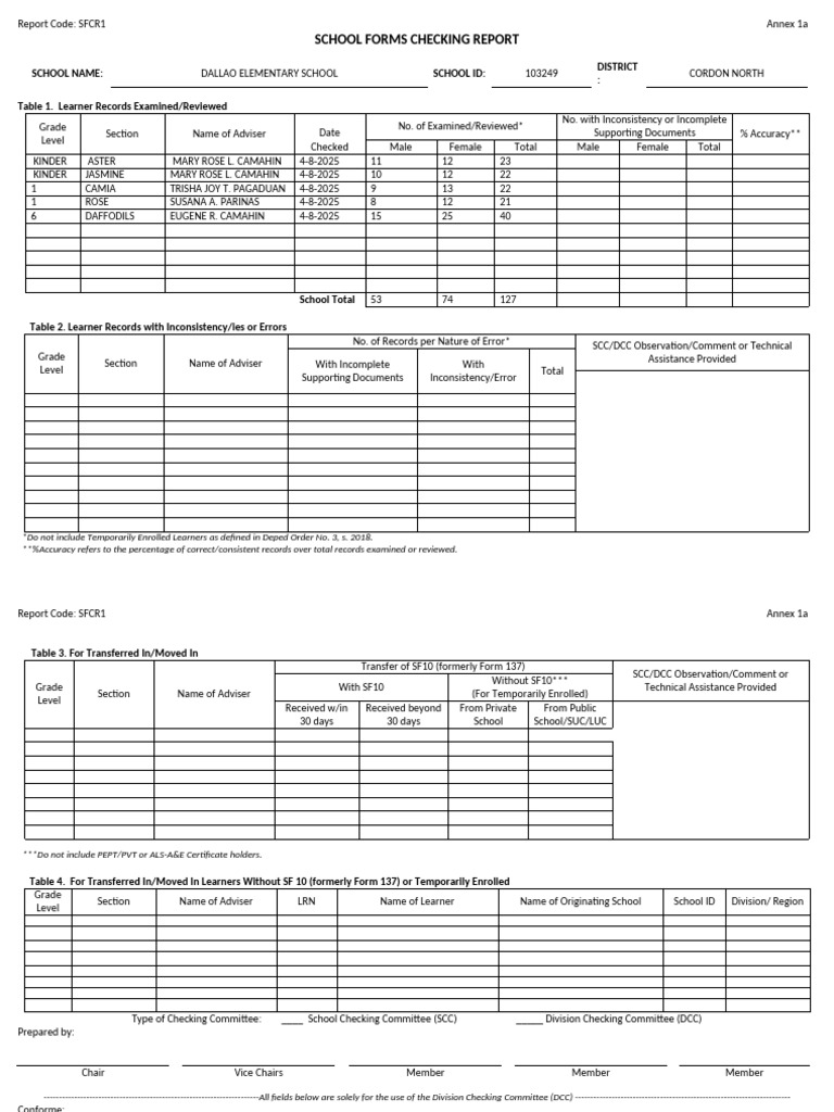 School Forms Checking Report | PDF