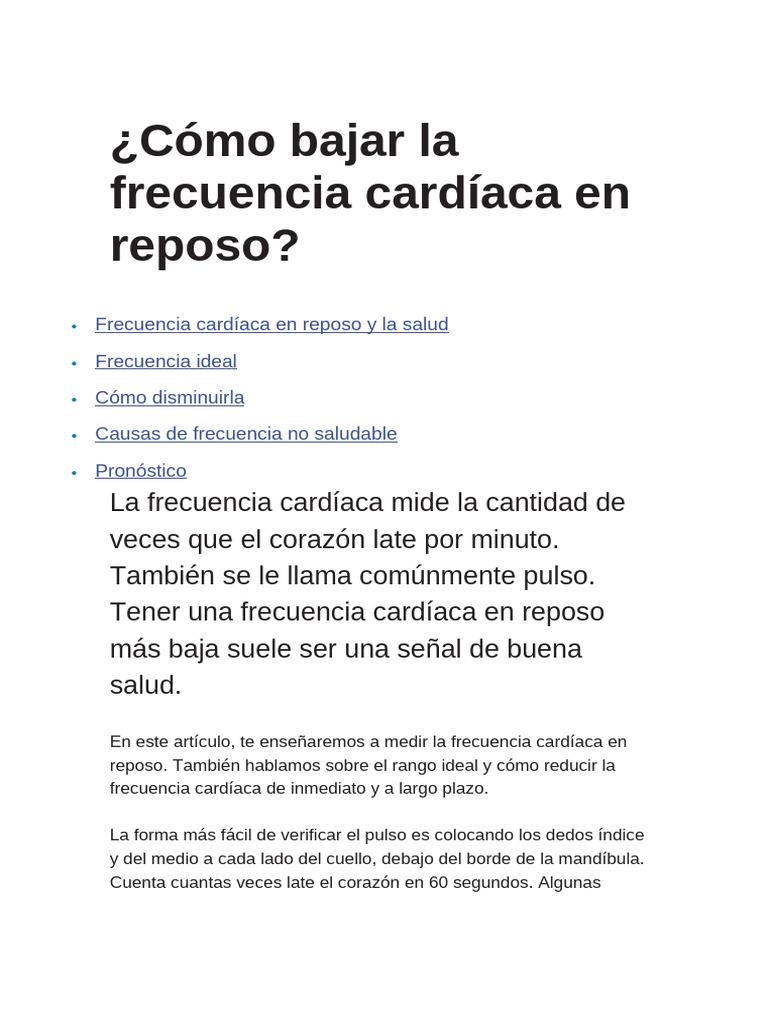 Cómo Bajar La Frecuencia Cardíaca en Reposo | PDF | Enfermedades ...