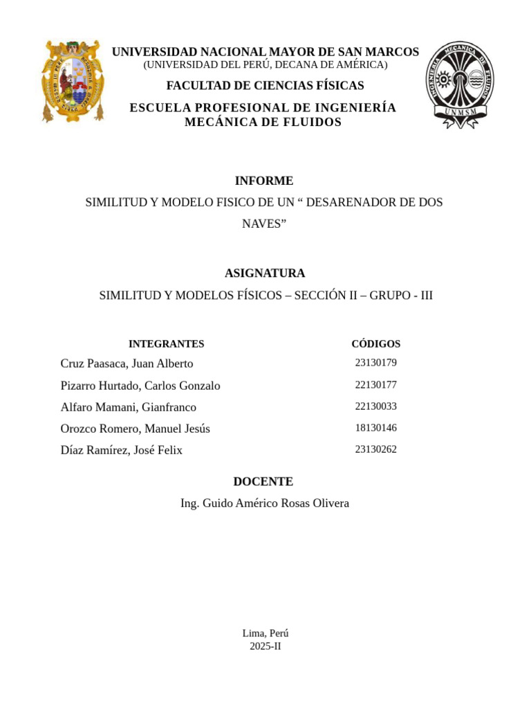 Informe 2 de Similitud-Aun Por Terminar | PDF | Numero Reynolds ...