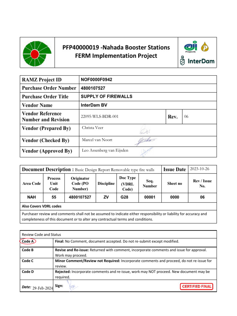Basic Design Report of Removable Type Fire Wall by InterDam BV | PDF ...