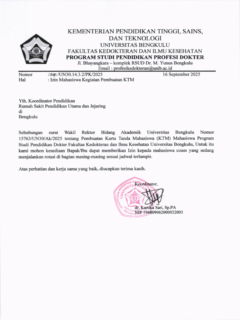 Surat Ijin KTM, Revisi Jadwal | PDF