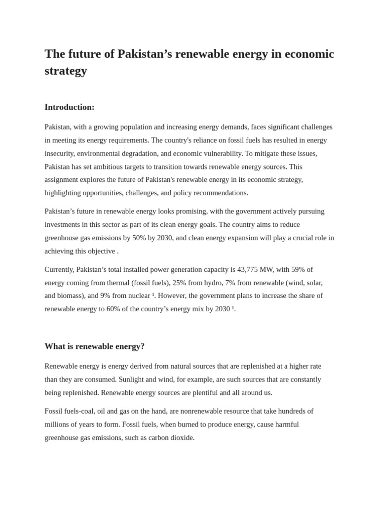 The Future of Pakistan's Renewable Energy in Economic Strategy | PDF ...