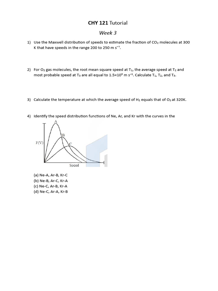 CHY 121 Tutorial Problems Week 3 | PDF