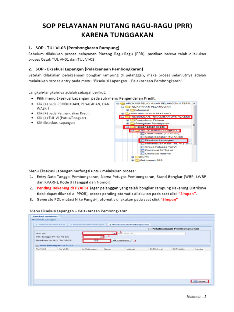 Sop Pelayanan Piutang Ragu Ragu (PRR) Karena Tunggakan | PDF
