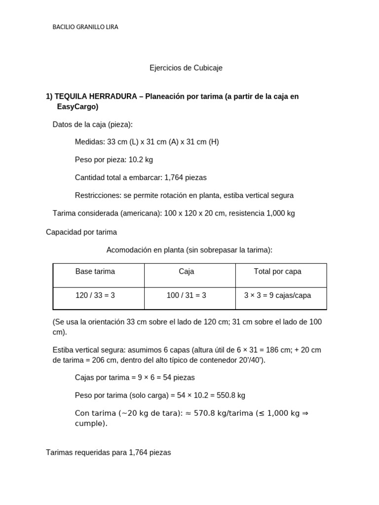 Ejercicios de Cubicaje y Carga Eficiente | PDF | Transporte de agua ...