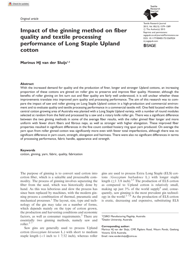 Ginning Methods' Impact on Cotton Quality | PDF | Textile Manufacturing ...
