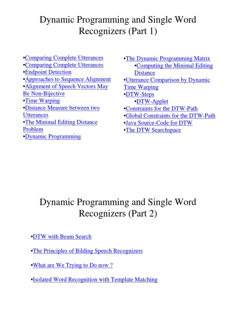 Dynamic Programming and Single Word Recognizers (Part 1) | Download Free PDF | Dynamic ...