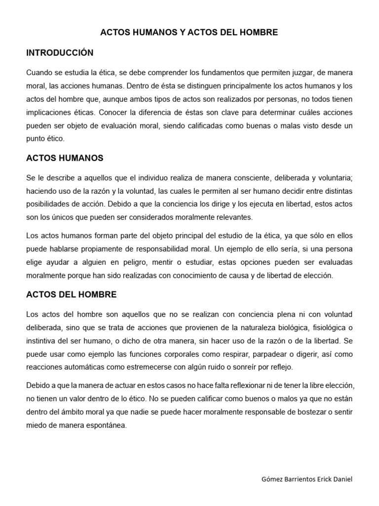 Actos Humanos y Actos Del Hombre | PDF | Moralidad | Libertad
