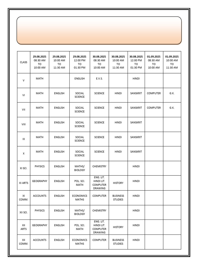 Second Test Time Table 2025-26 | PDF | Science | Inquiry