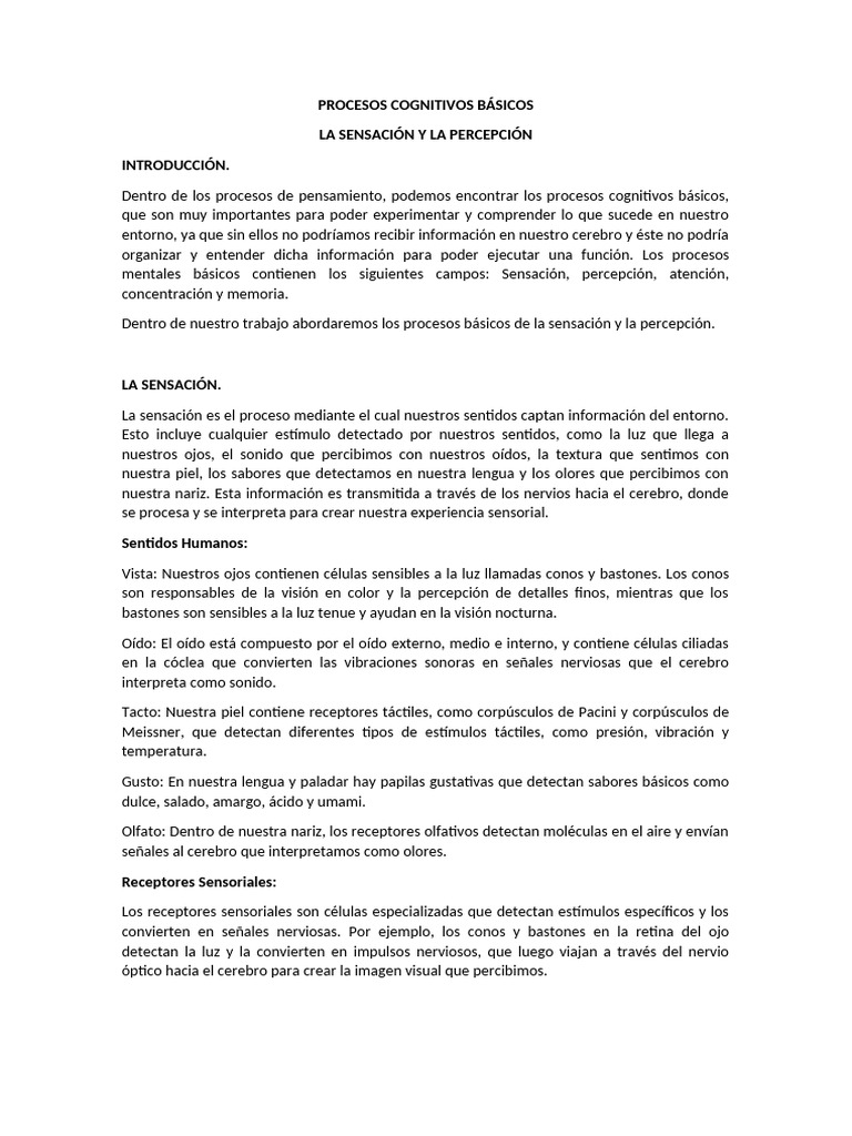Procesos Cognitivos Básicos | PDF | Percepción | Sentidos