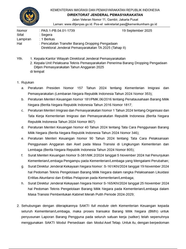 Pencatatan Transfer Barang Dropping 2025 | PDF