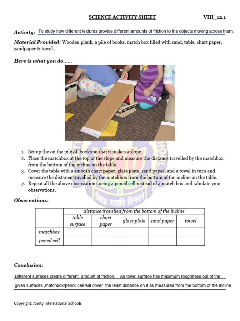 Answer - VIII - 12.1 - Friction (Science Activity Sheet) | PDF | Friction | Applied And ...