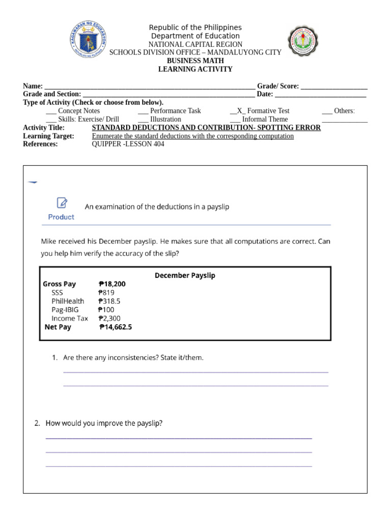 BM Learning Activity Spotting Errors | PDF