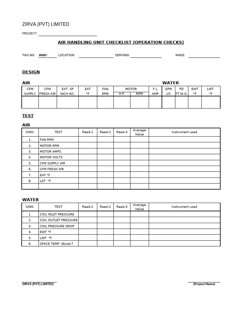 AHU Checklist Format | PDF